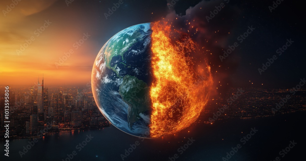 Fiery Apocalyptic Planet Earth Explosion in the Cosmos Dramatic Surreal ...