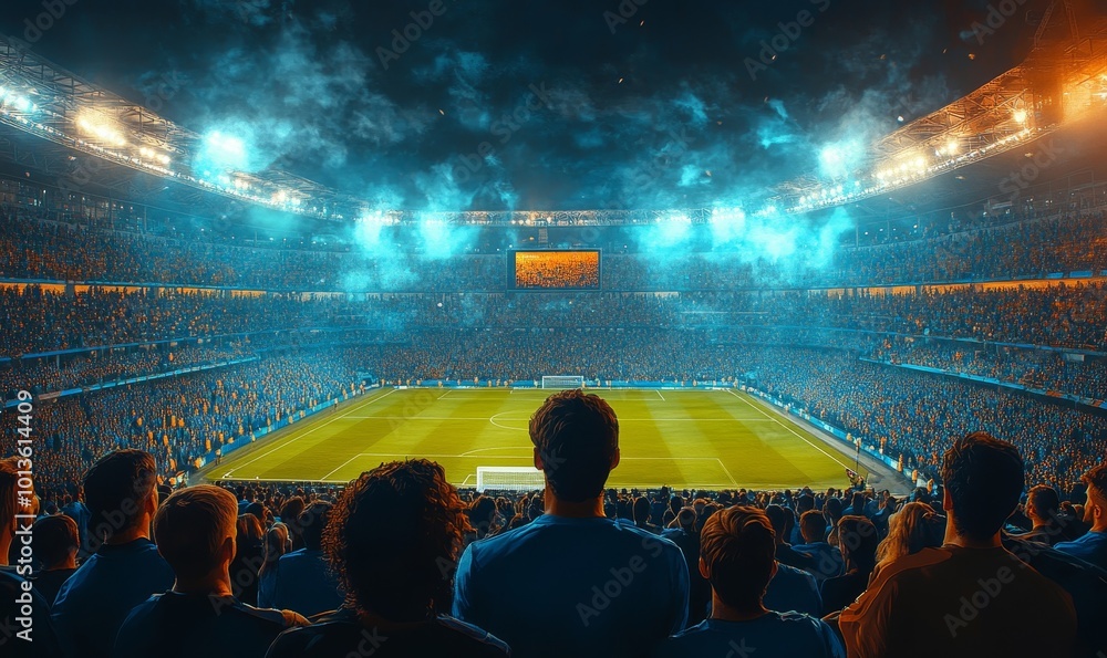 Football Championship Stadium with Crowd of Fans: Soccer Football Match ...