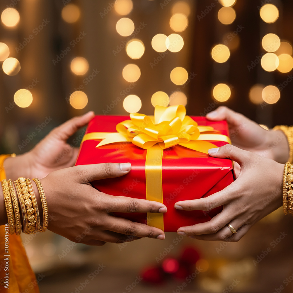 A gift of celebration, exchanging joy on a special occasion, festive ...