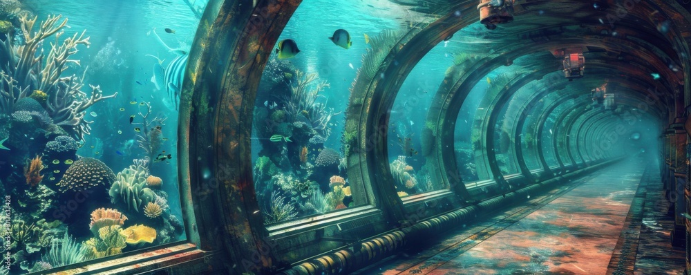 Underwater observatory with windows into the deep sea, 4K ...