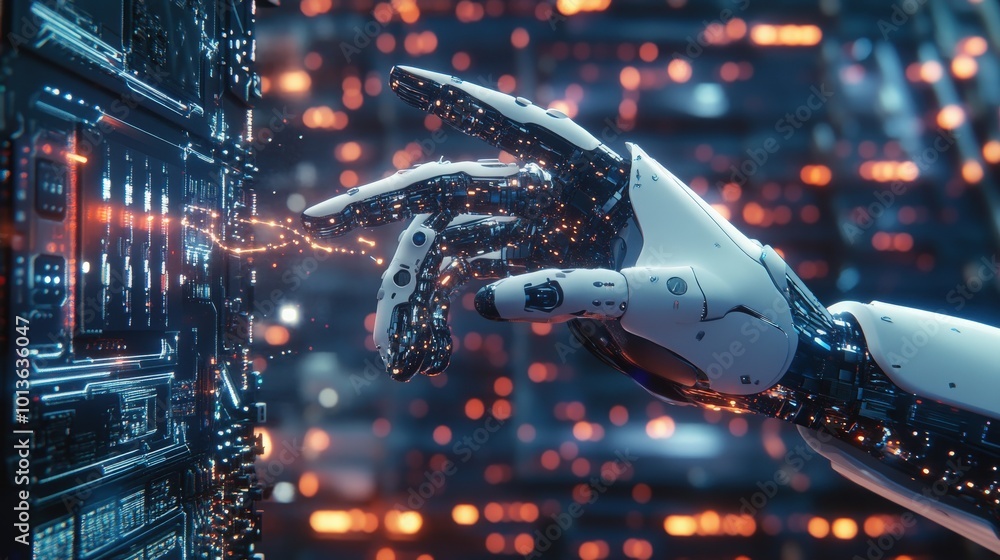 A captivating futuristic animation depicts a robotic arm handling a ...