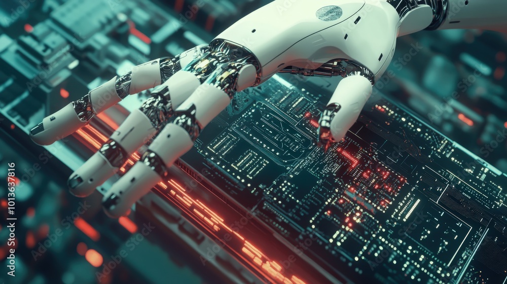 A captivating futuristic animation depicts a robotic arm handling a ...