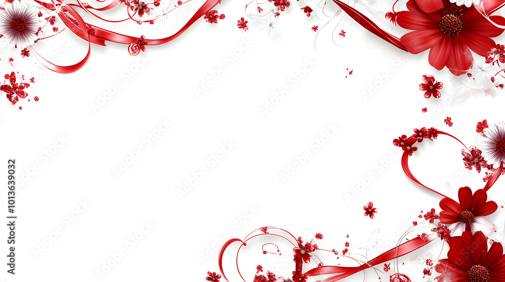 Red and white border design with ribbons, daisies, and decorative ...
