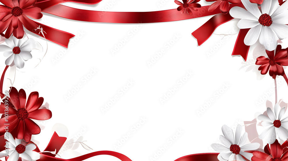 Red and white border design with ribbons, daisies, and decorative ...