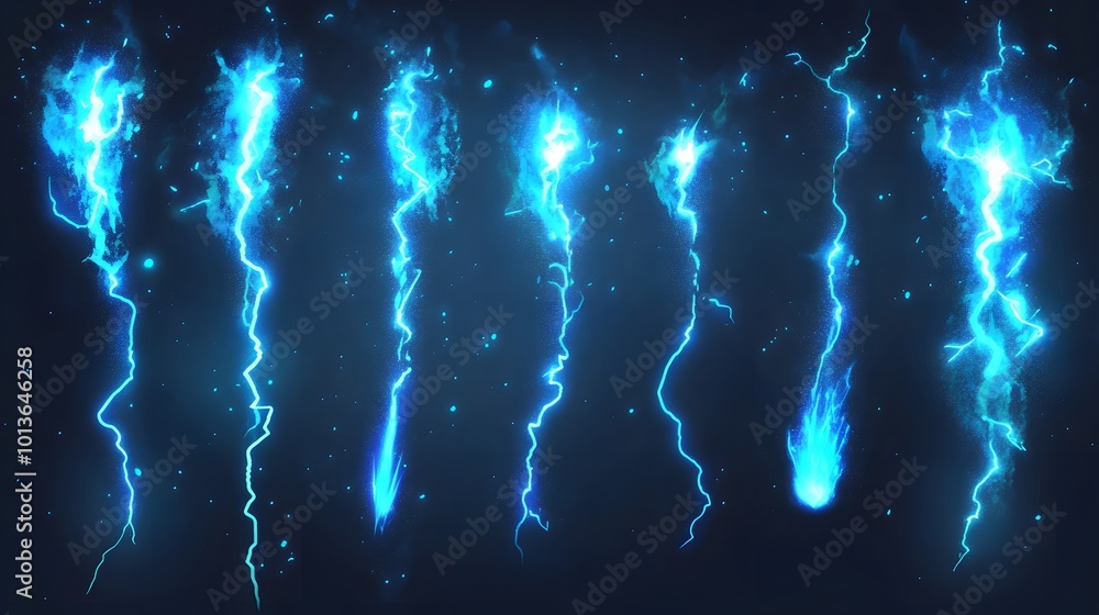Cartoon lightning animation frames set, including electric strikes ...