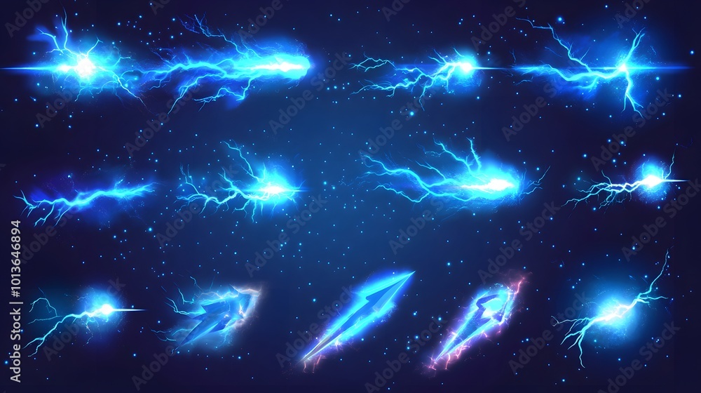 ภาพประกอบสต็อก Cartoon lightning animation frames set, including ...