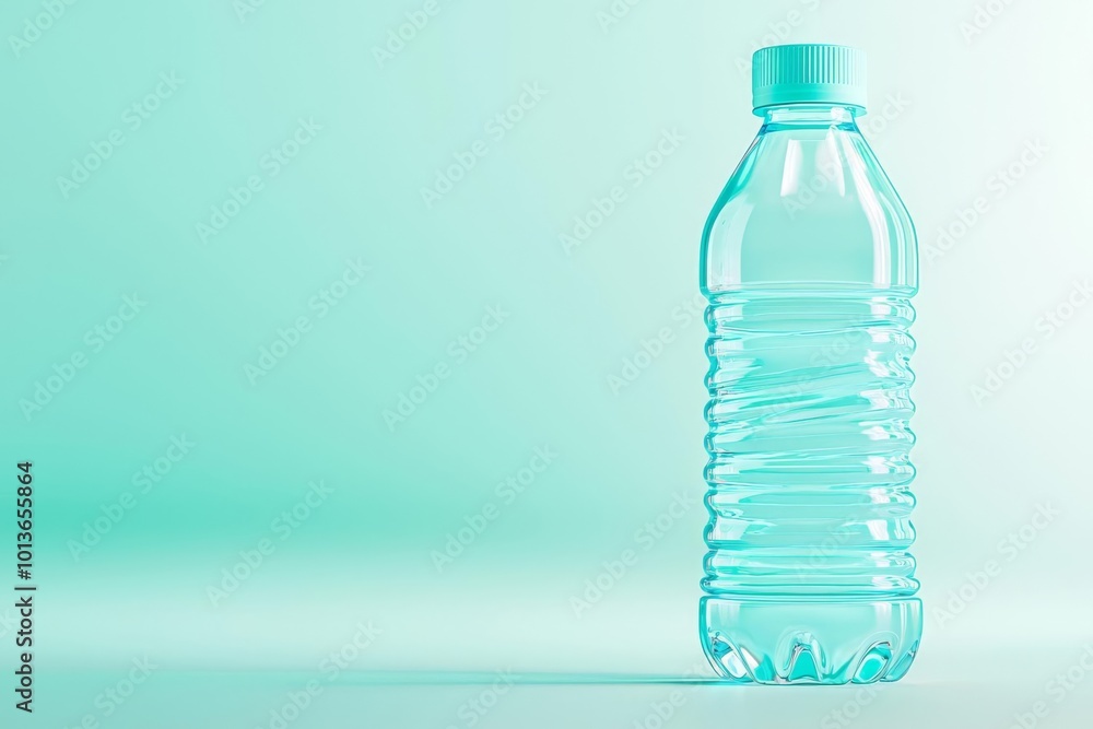 Angled 3D PET water bottle mockup, floating mid-air with subtle ...