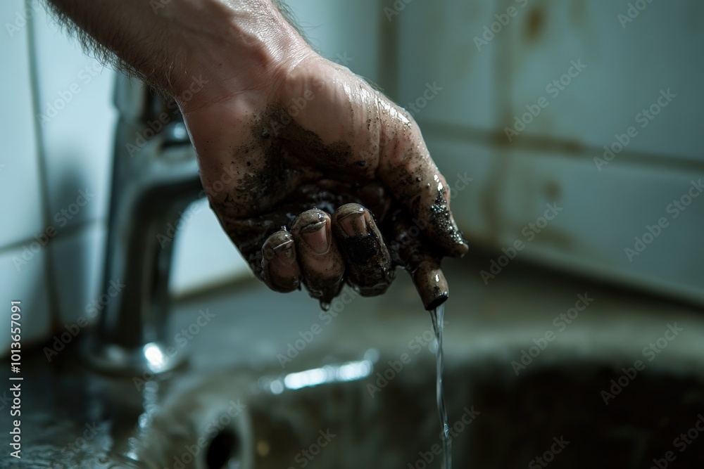 Clogged Drain Repair: Plumber's Hand Clearing Joints and Connections in ...