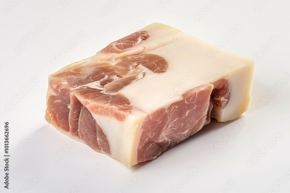 Rectangular piece of raw meat on white background. Light pink color ...