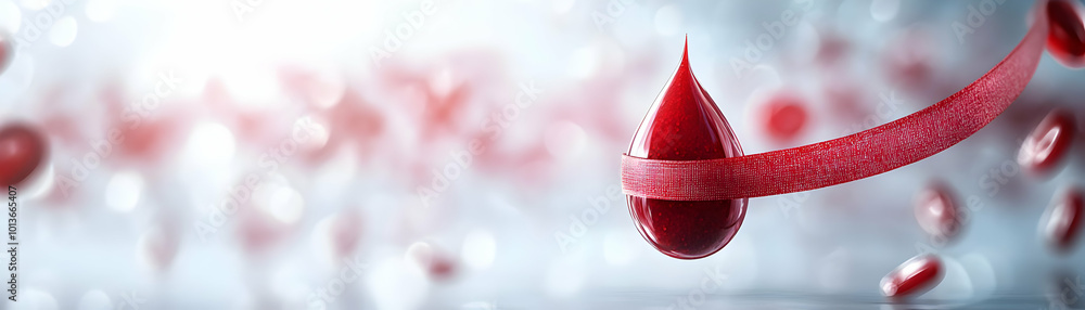 Floating blood drop icon and awareness ribbon concept as A dynamic ...