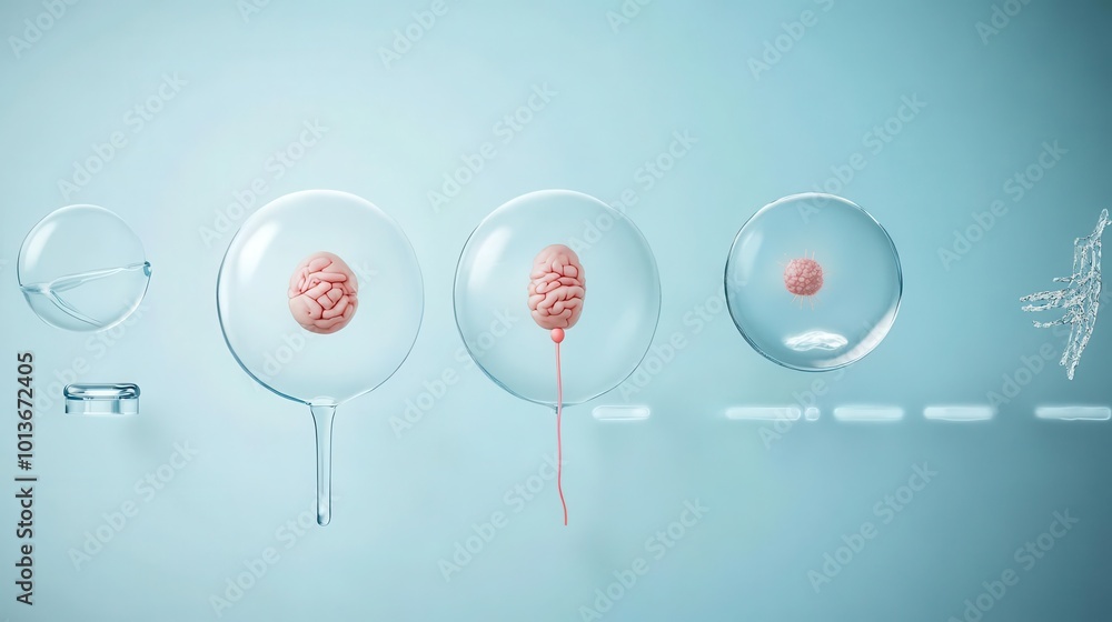 Sequence of an embryo growing from a single cell to a complex organism ...