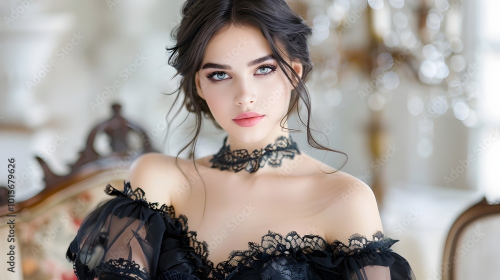 Striking Femme Fatale in Ornate Manor Ethereal Elegance and Haunting ...