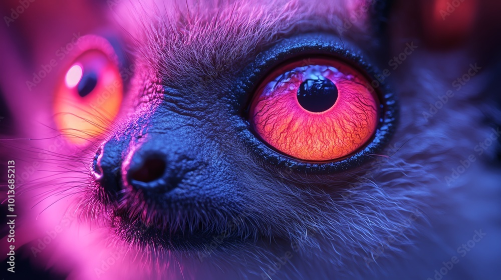 Neoncolored tear ducts in a bat s eye with droplets forming, Bat ...