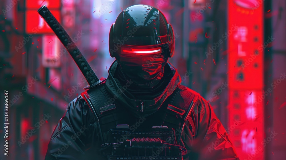 Cyberpunk style shadow ninja with a sword on his back Stunning ...