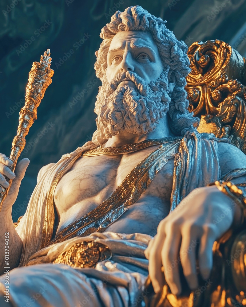 Majestic close-up of Zeus statue in Olympia showcasing intricate ...