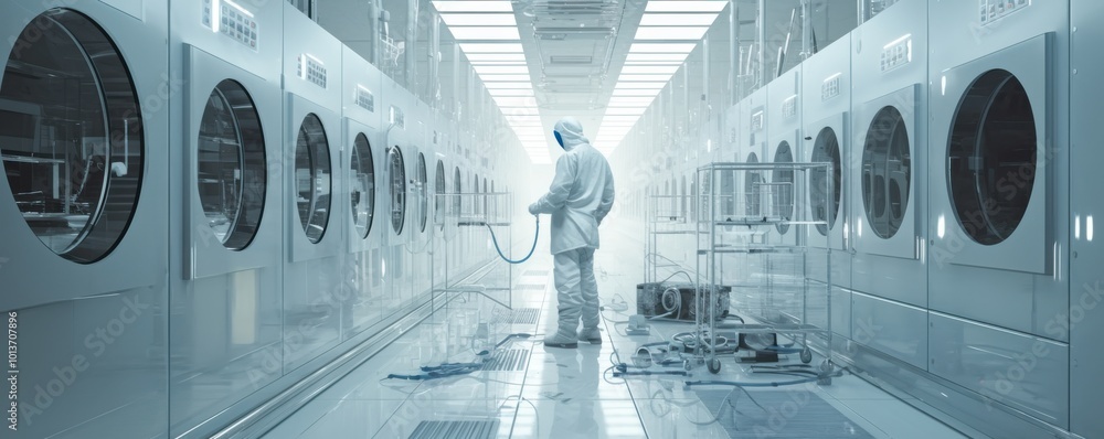 Cleanroom engineer overseeing the transfer of microelectronics ...