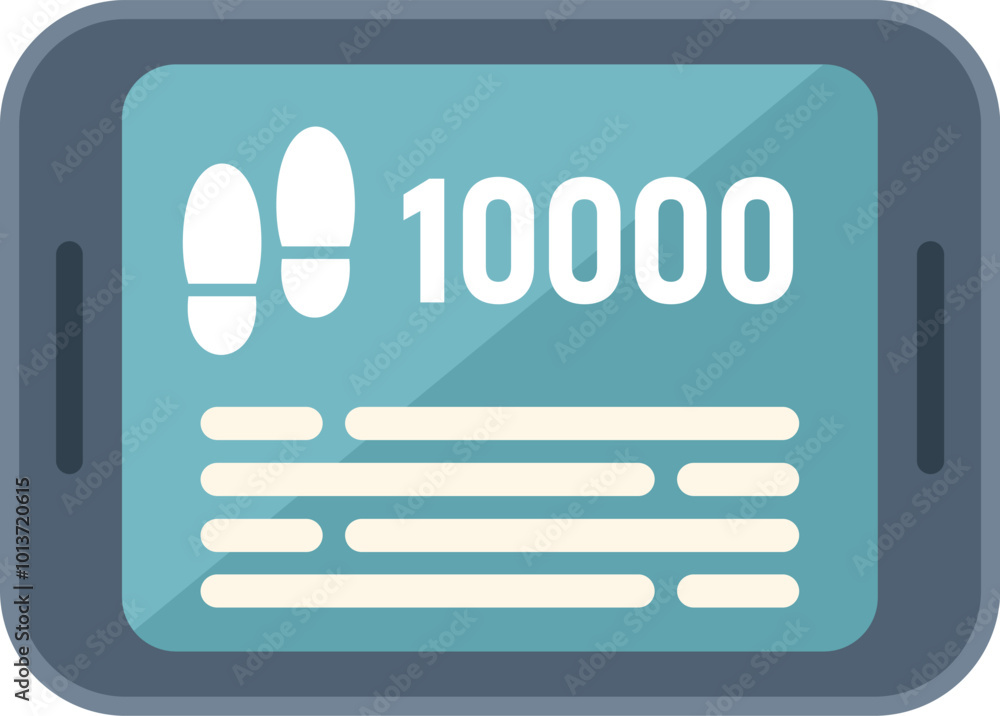 Smartphone showing a 10000 steps counter app interface, a symbol for ...