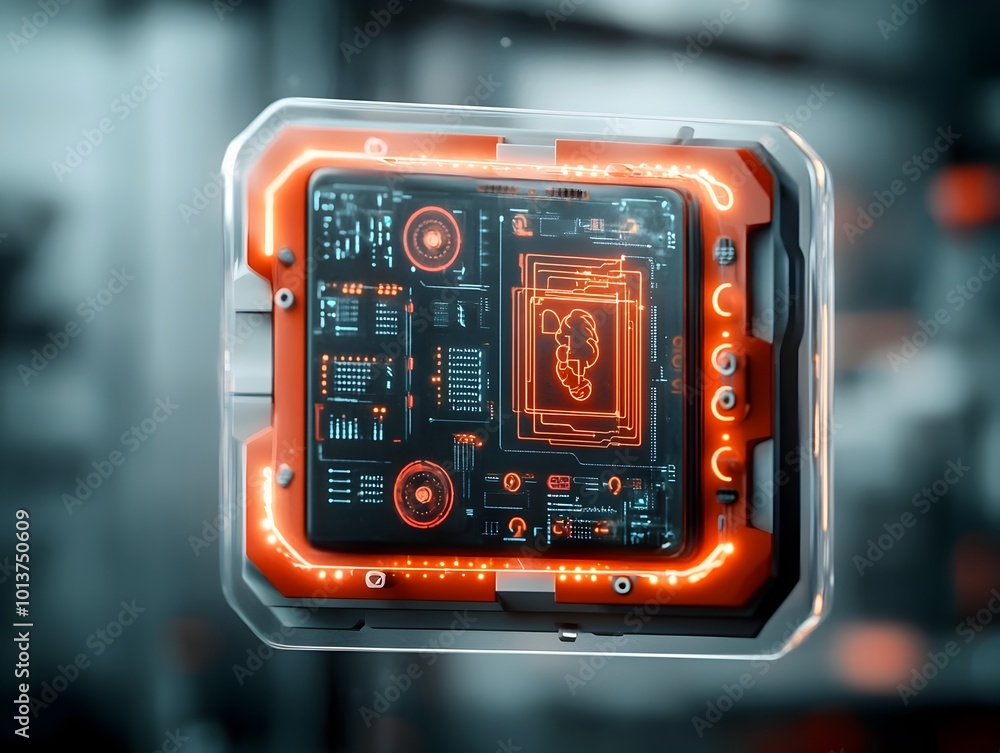 Detailed 3D visualization of an advanced bioinformatics system blending ...