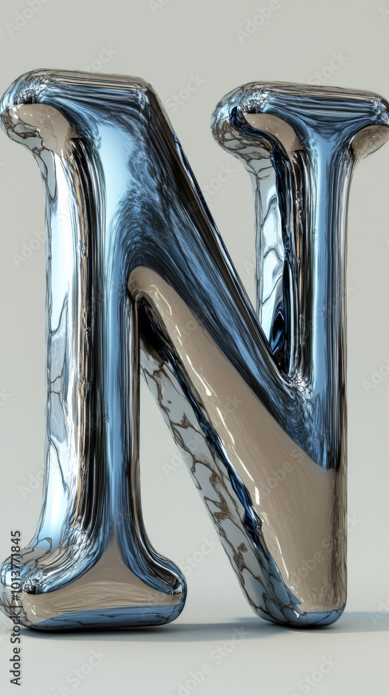 Shiny chrome letter N, reflecting light. Perfect for a modern design ...