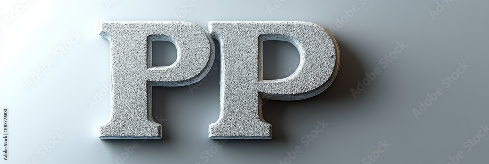The letters PP are rendered in a 3D style with a white, textured finish ...