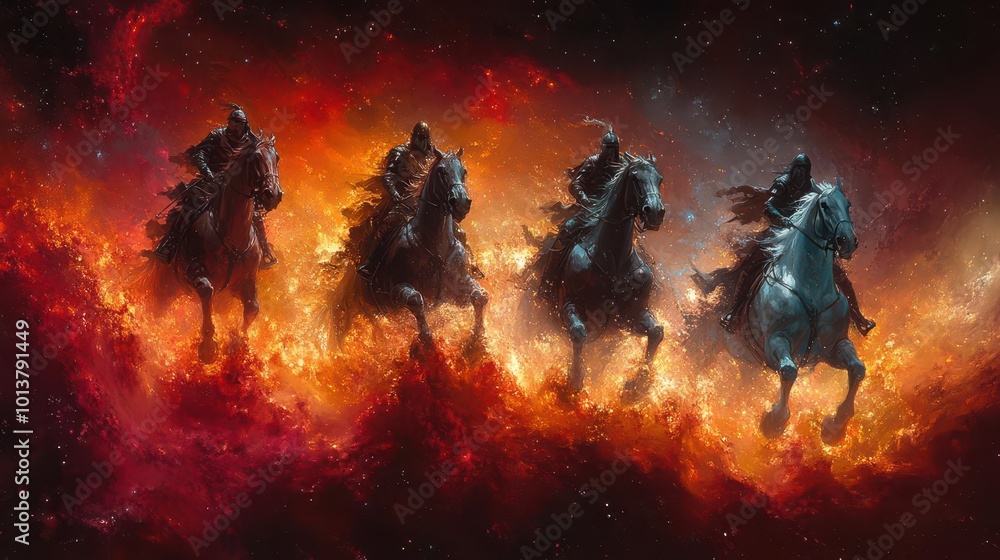 dramatic depiction of the four horsemen of the apocalypse each ...