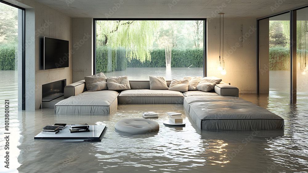 modern home living room flood flooding water leakage leak incident ...