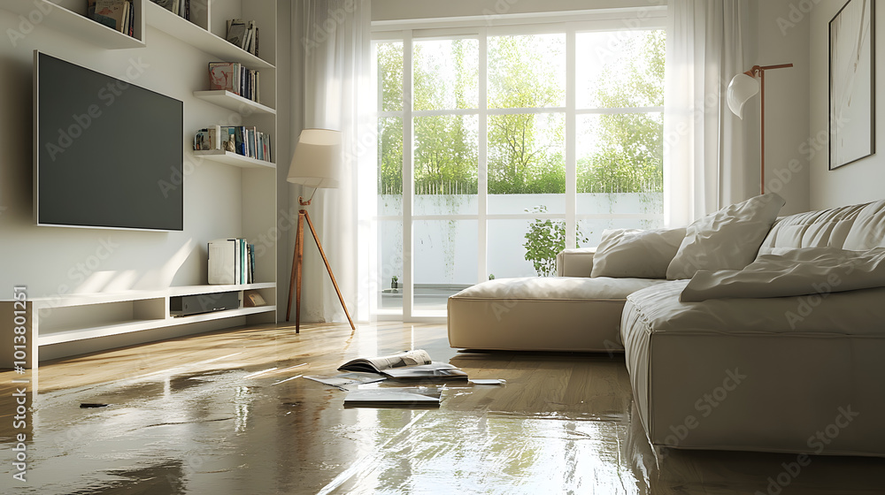 modern home living room flood flooding water leakage leak incident ...