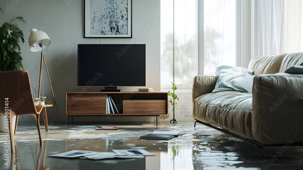 modern home living room flood flooding water leakage leak incident ...