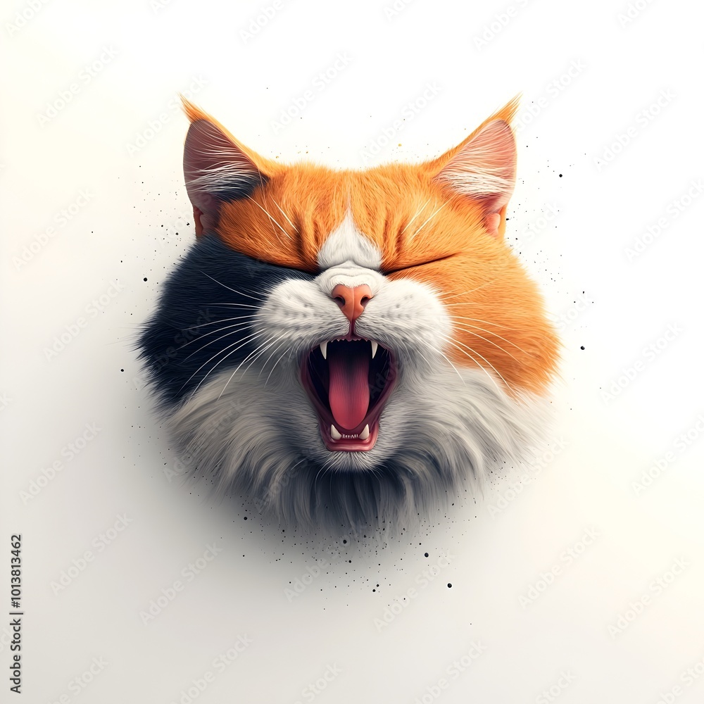 Vibrant digital of an irritated and bewildered Maine Coon cat with an ...