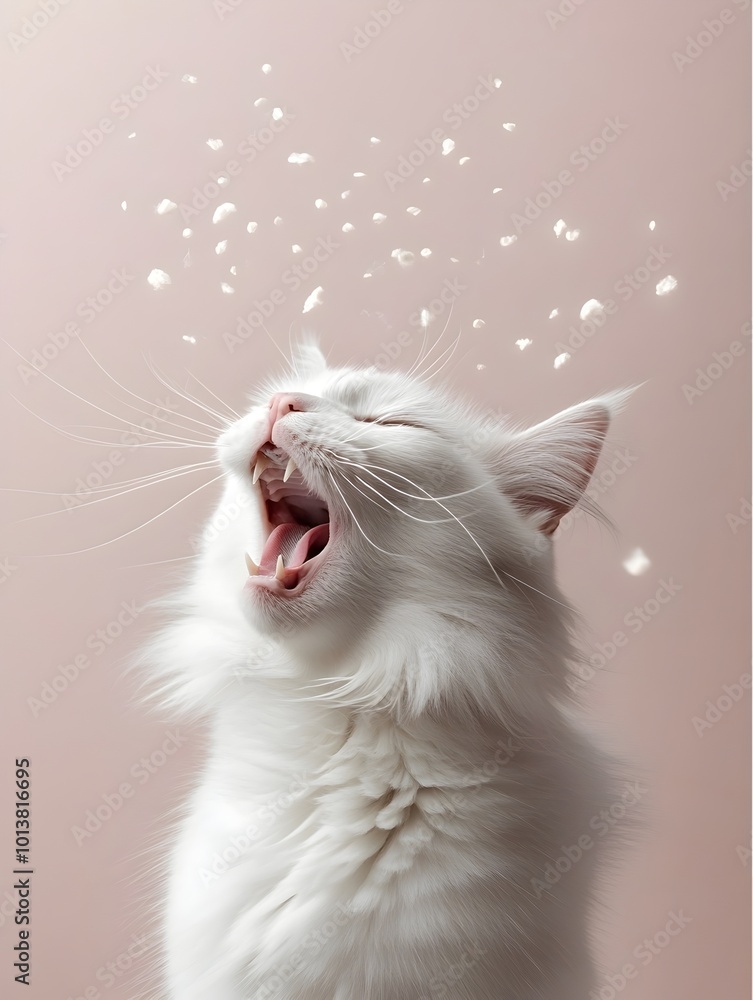 Fierce and Feisty Pure White Cat Hissing Aggressively with Pricked Ears ...