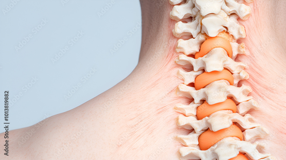 Part of human spine with spinal cord under pressure of intervertebral ...