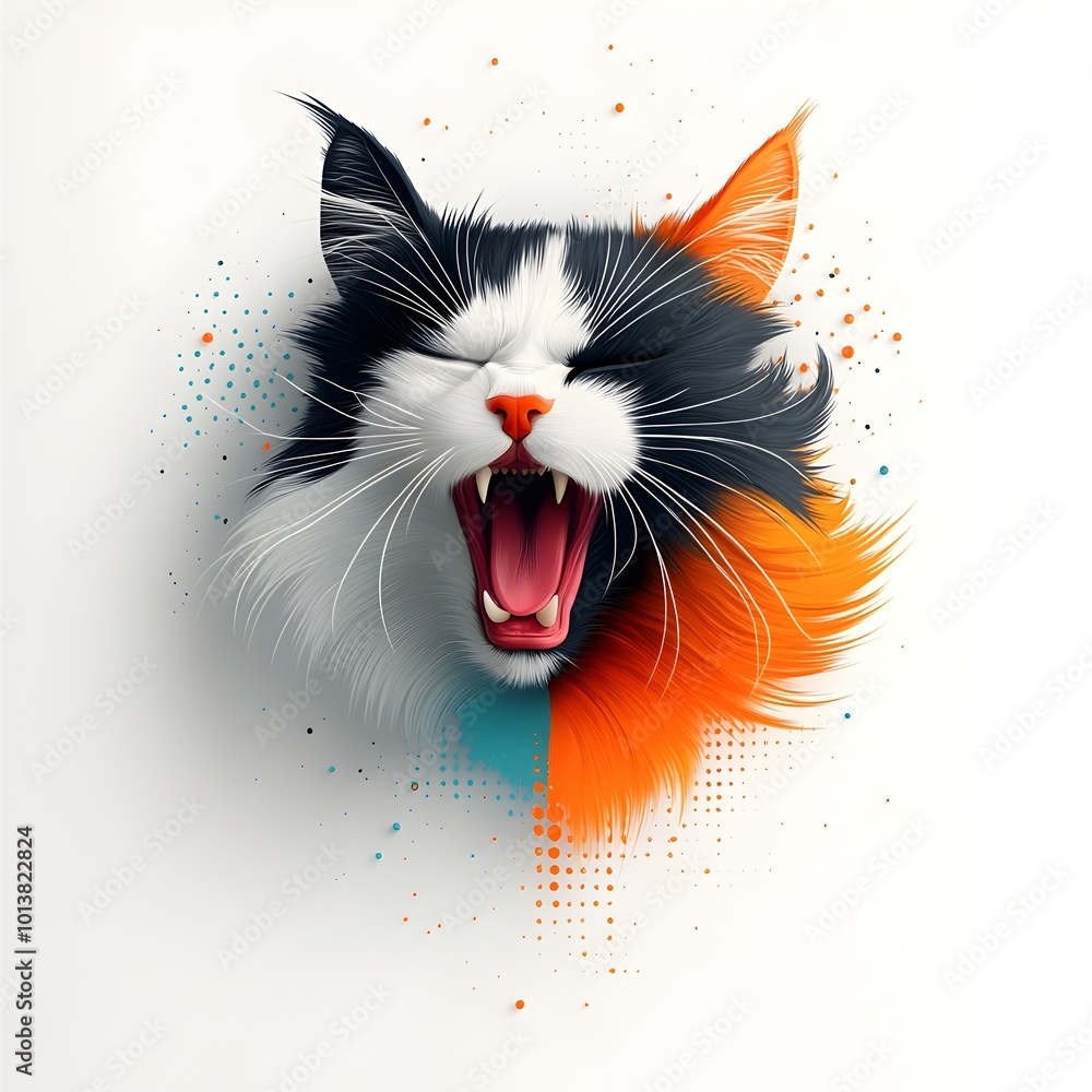 Vibrant digital of an irritated and bewildered large Maine Coon cat ...