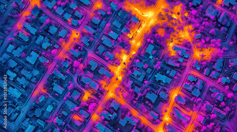 Heatmap of a suburban neighborhood, with vibrant colors showing the ...
