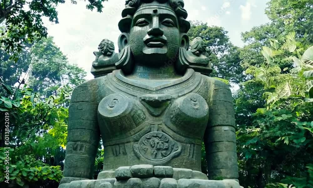 : up ancient native barbarian statue with made from mortar decorated in ...