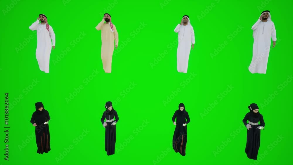 Arab women and men walking in the streets of Dubai and talking on the ...