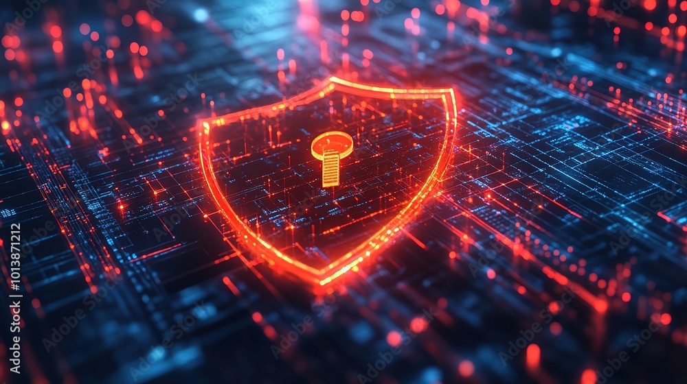 Cybersecurity, 3d shield and lock on network for digital transformation ...