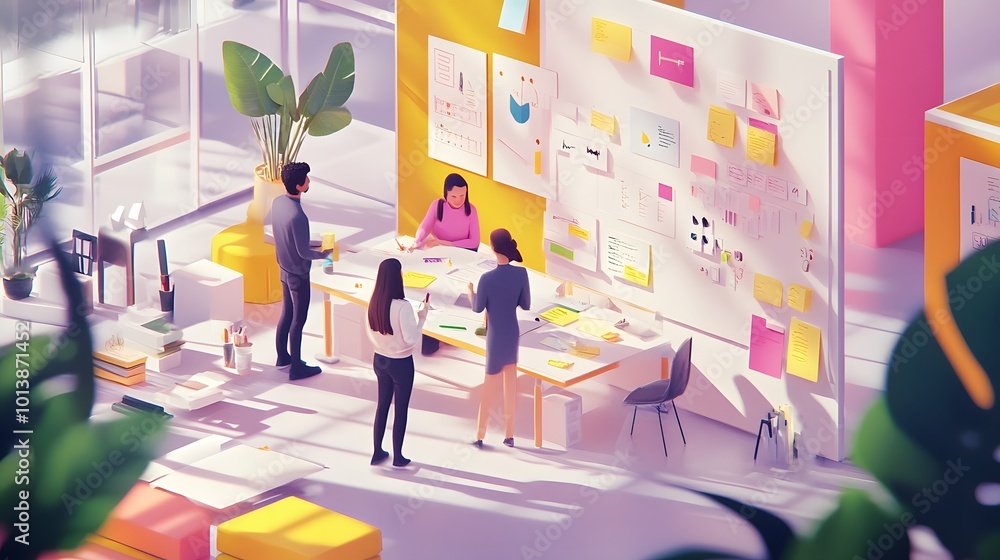 Illustration of new product development in a business setting ...