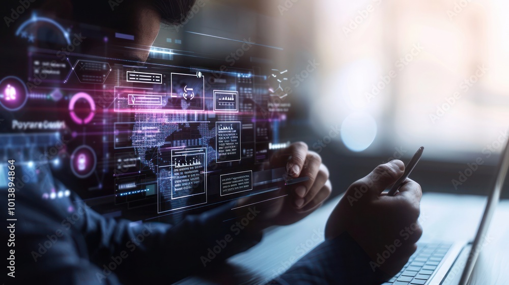 businessman managing a digital project through a virtual interface ...