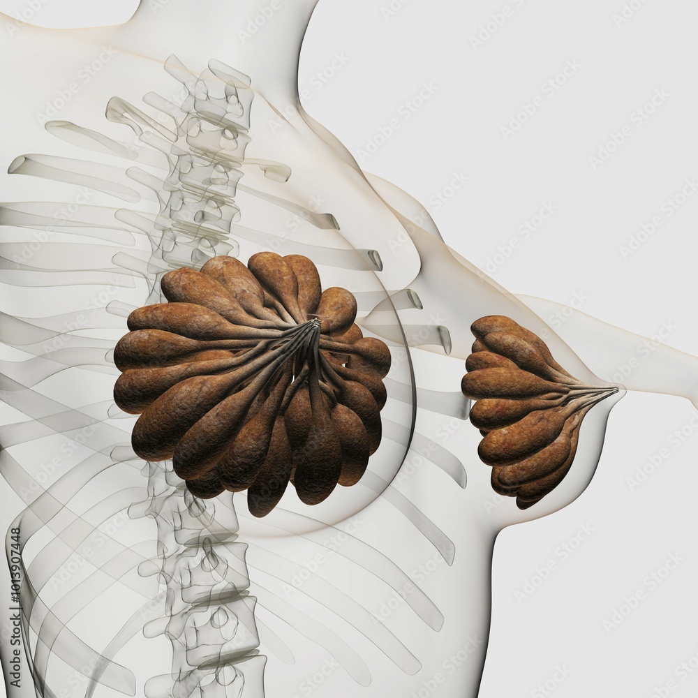 Three dimensional view of mammary glands in the female reproductive ...