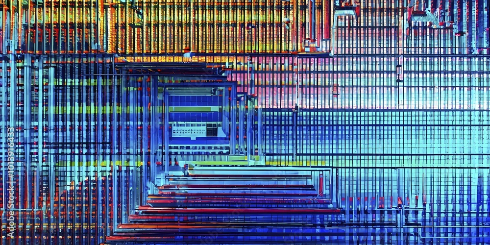 Abstract 3d pixel art technology themed pattern featuring random mosaic ...