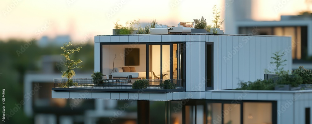 A close-up of a modular housing unit designed for urban rooftops ...