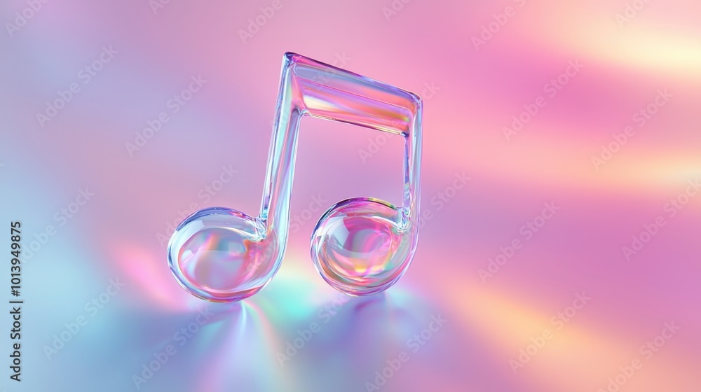 transparent glass musical note floating on a soft gradient background ...