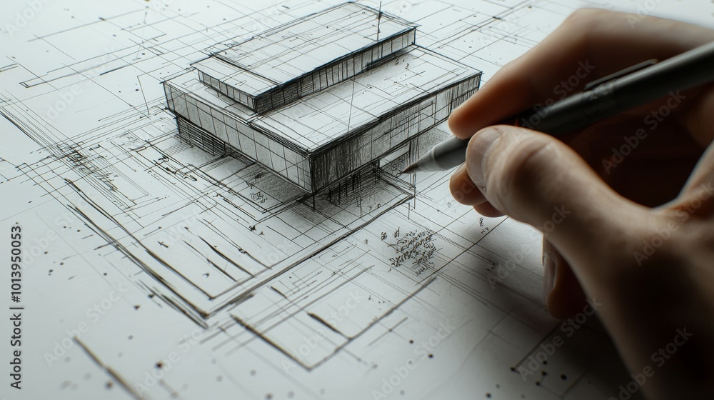Intricate Architectural Sketch: An Artist's Hand Captures Modern Design ...