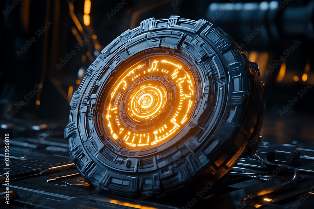 Realistic warp drive engine glowing with intense energy, surrounded by ...