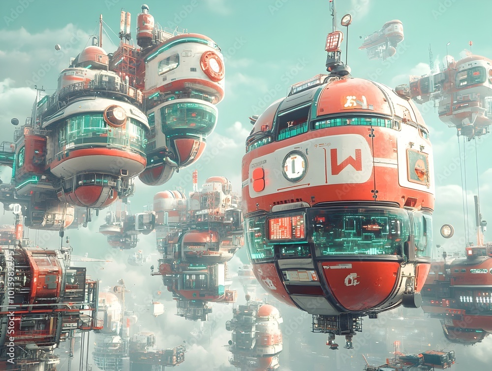 Visionary scene depicting cargo container carriers with advanced ...