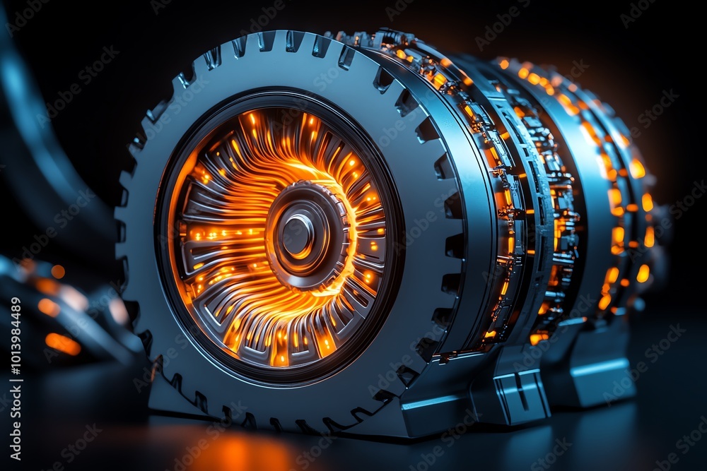 Warp core reactor glowing with energy pulses, housed inside a ...