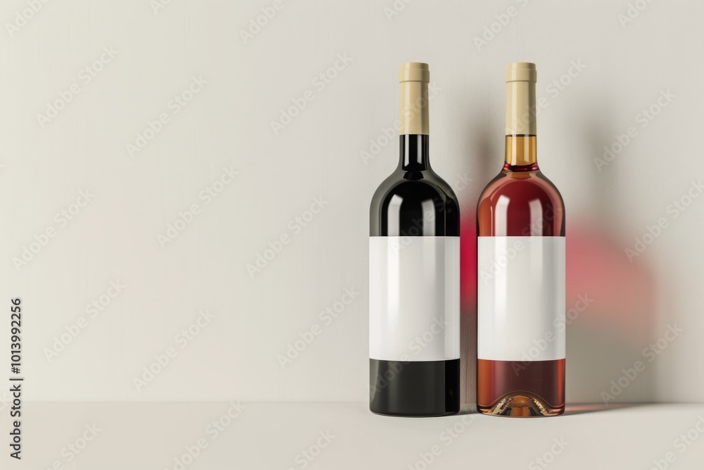 Two wine bottles with blank labels on a neutral background. Wine ...