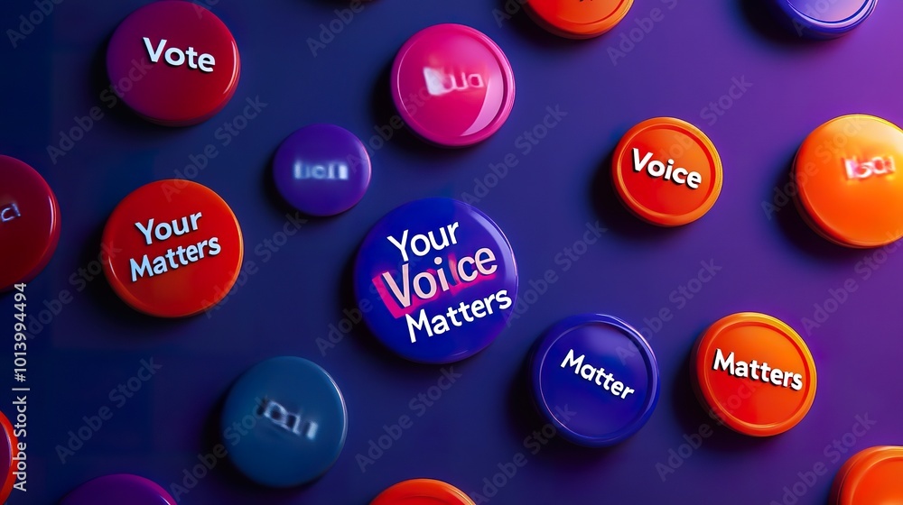 A dynamic layout of 2024 election badge buttons, featuring diverse ...