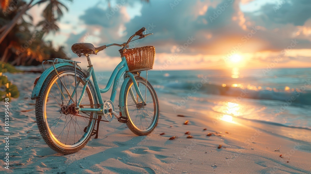 vintage bike on the seaside beach, bicycle on the beach. vacation with ...