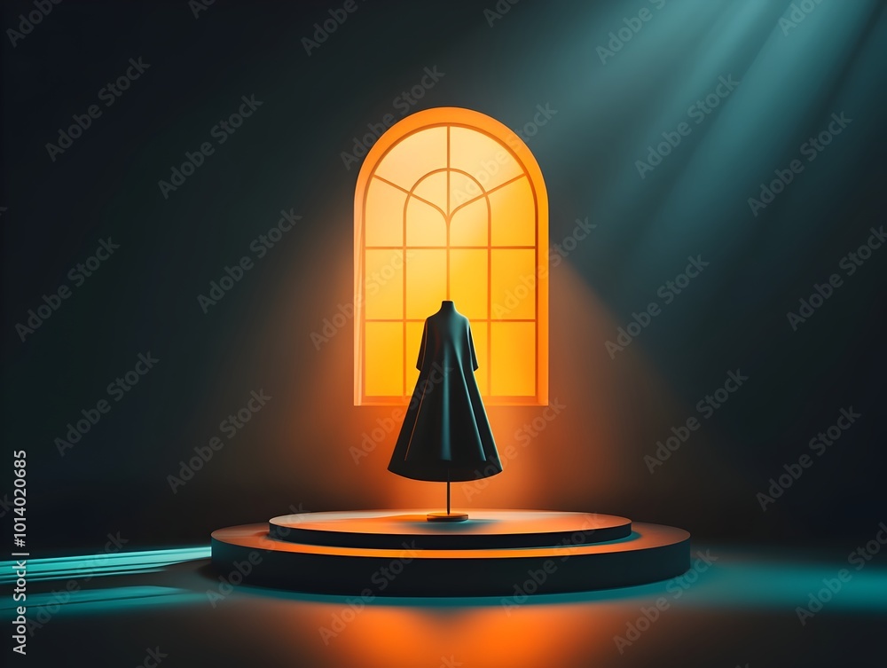 Minimalist 3D studio scene with empty product display pedestal dramatic ...